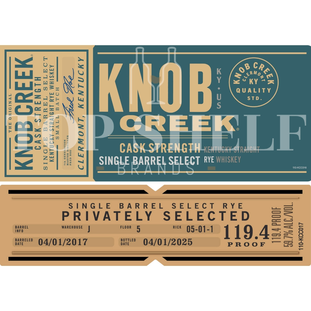 Buy Knob Creek Cask Strength Single Barrel Select Rye Online - My Bev Store